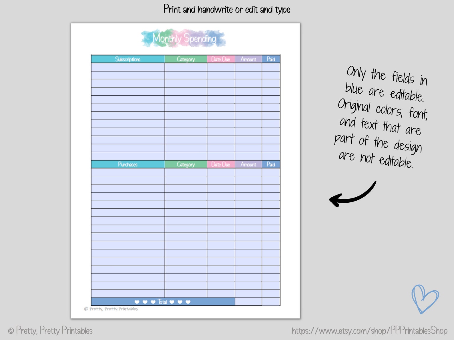Monthly Bill Budget Tracker Bundle Editable & Printable Pastel Rainbow ...