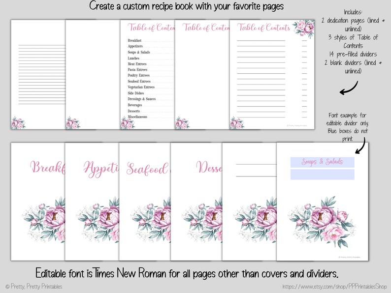 Recipe Book Template Printable & Editable Pink Flowers - Etsy