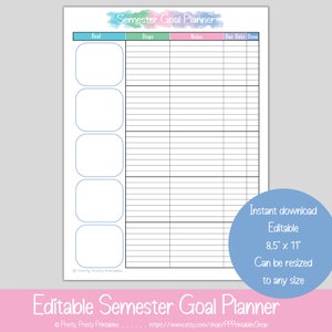 School Semester Goal Planner Printable & Editable College - Etsy