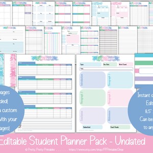 Undated Student Planner Pack - Printable & Editable - Annual-monthly ...
