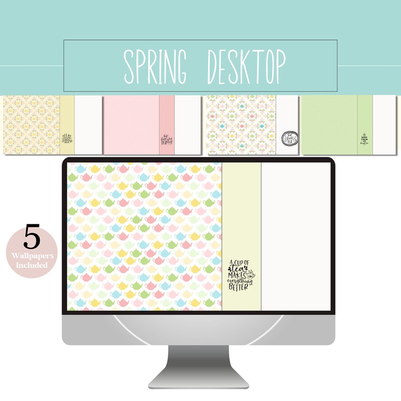 Spring Tea Time Desktop Wallpaper Background 5 Pack Bundle Cup of Tea ...
