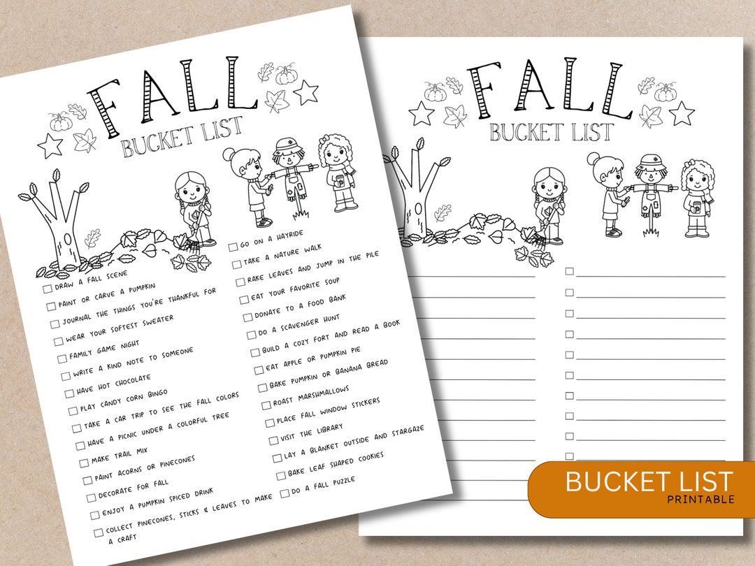 Autumn Bucket List Printable Bucket List for Kids, Girl Bucket List ...