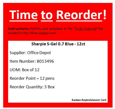 Pre-filled Out Printable KANBAN Replenishment Card (small) - 5s ...