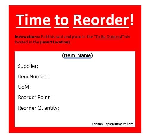 KANBAN Replenishment Card (small) - 5s Standardization - Blank Cards ...