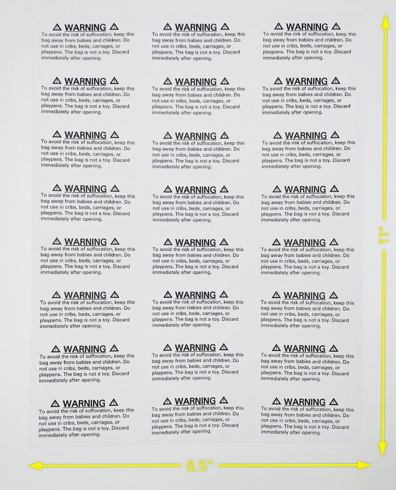 Printable FBA Compliant Suffocation Warning Labels for 2.83x1.375 ...