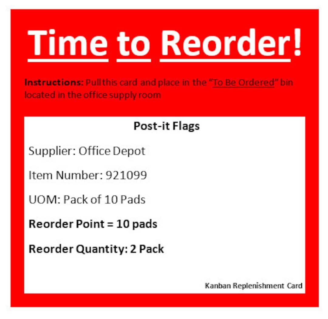 KANBAN Replenishment Card small 5s Standardization Editable to Your ... KANBAN Replenishment Card small 5s Standardization Editable to Your ...