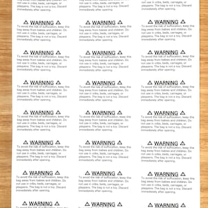 Printable FBA Compliant Suffocation Warning Labels for 2.83x1.375 ...