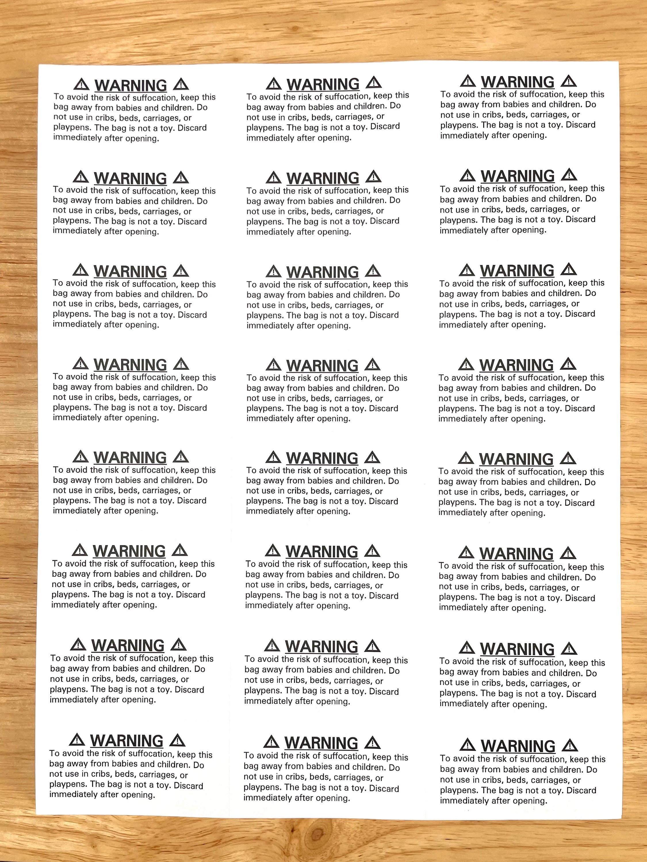 Printable FBA Compliant Suffocation Warning Labels for 2.83x1.375 ...