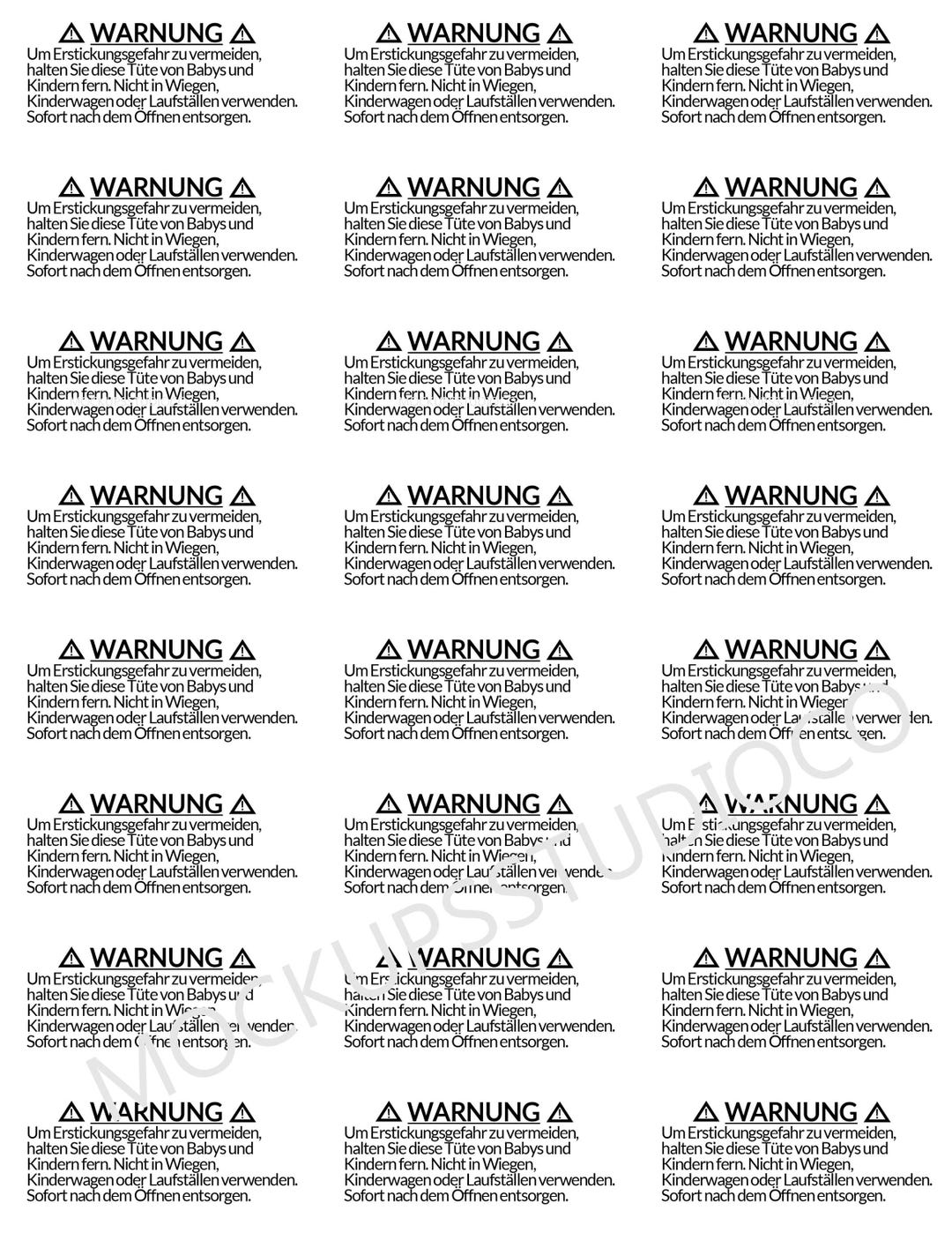 Printable GERMAN FBA Compliant Suffocation Warning Labels for 2.83x1 ...