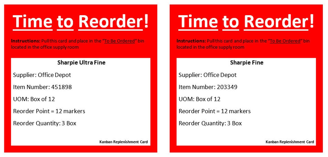 Pre-filled Out Printable KANBAN Replenishment Card small 5s ...