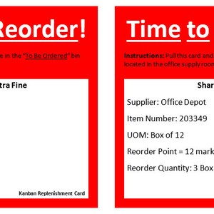 Pre-filled Out Printable KANBAN Replenishment Card (small) - 5s ...