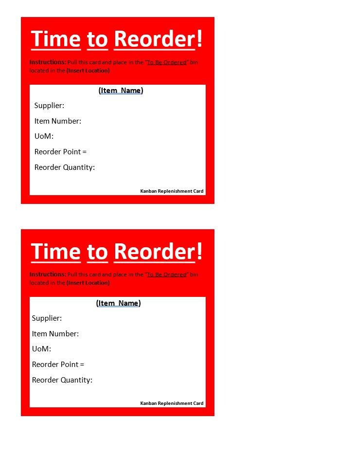 KANBAN Replenishment Card (small) - 5s Standardization - Blank Cards ...