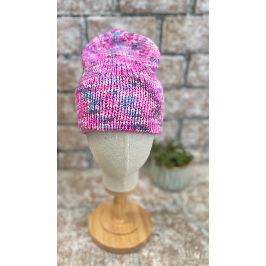 LUX Merino Wool Neon Pink Adult Teen High Top Beanie With Double Brim ...