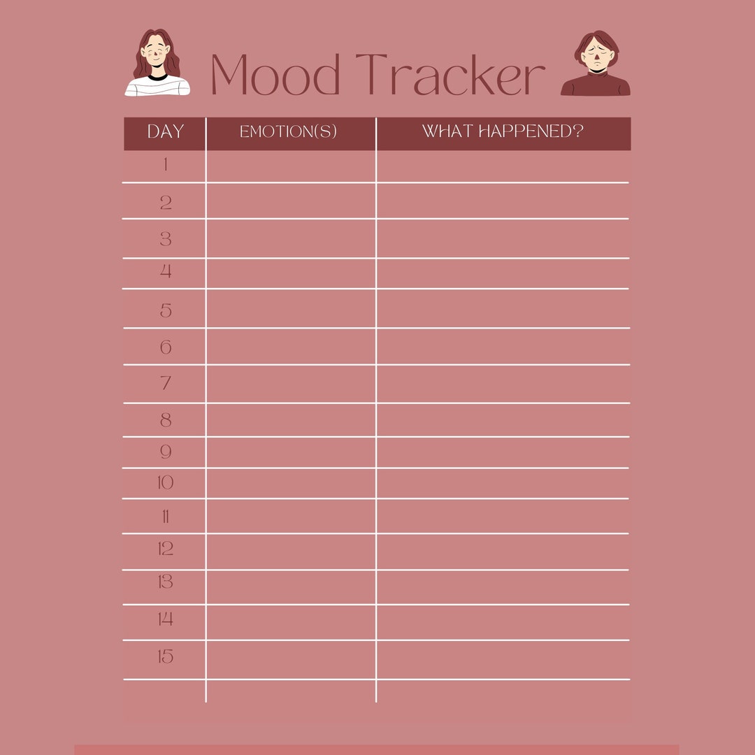 Rosey Mood Tracker Mood Tracker Printable Mental Health Tracker Pink ...