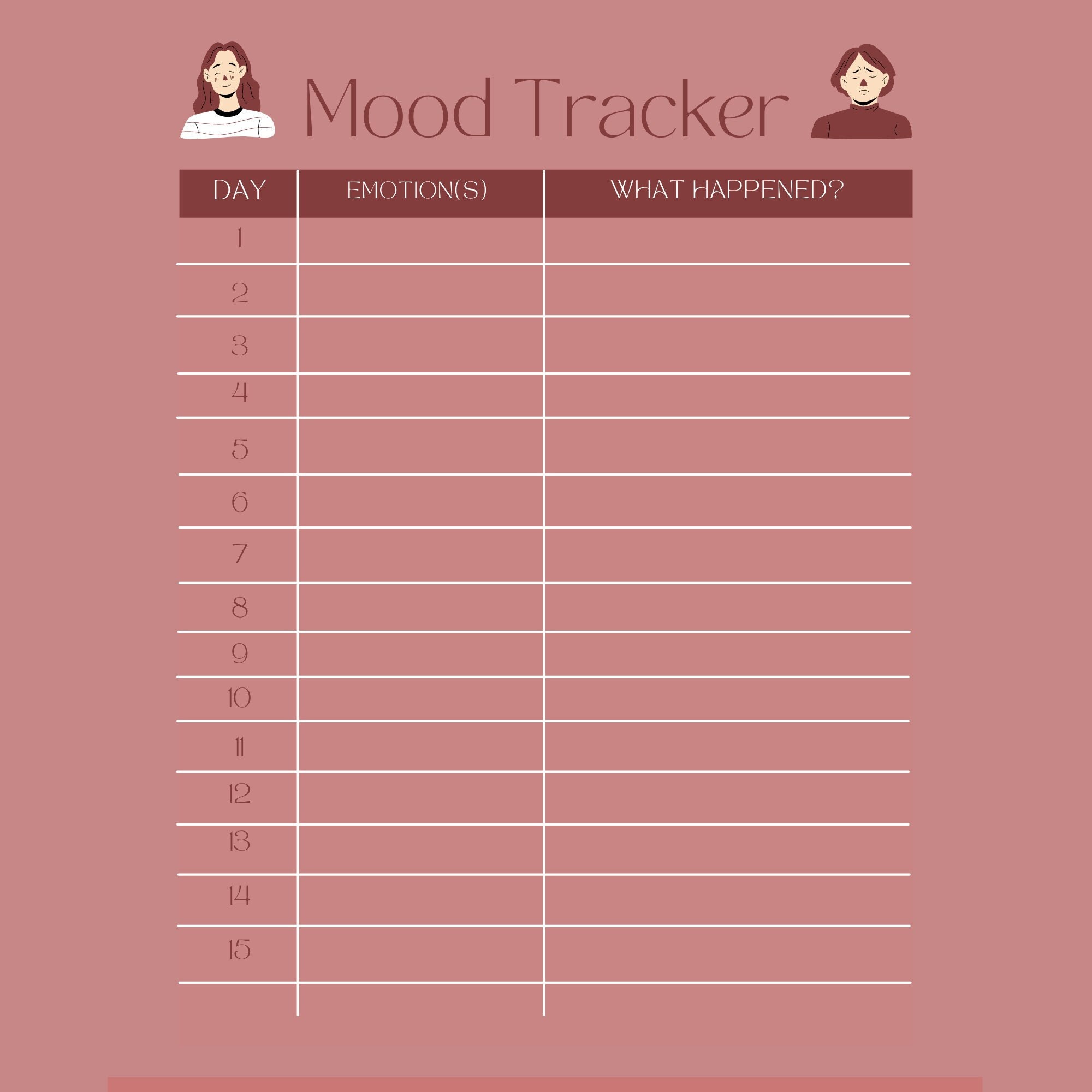 Rosey Mood Tracker Mood Tracker Printable Mental Health Tracker Pink ...