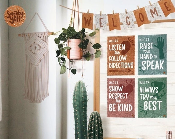 Boho Classroom Rules Posters Modern Boho Theme Classroom Decor ...