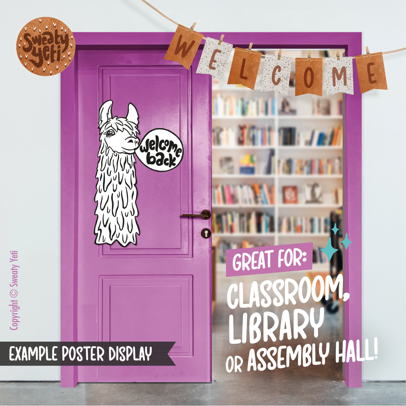 Llama Print Classroom Decor - Bubblegum Llama Theme Welcome Door Sign ...