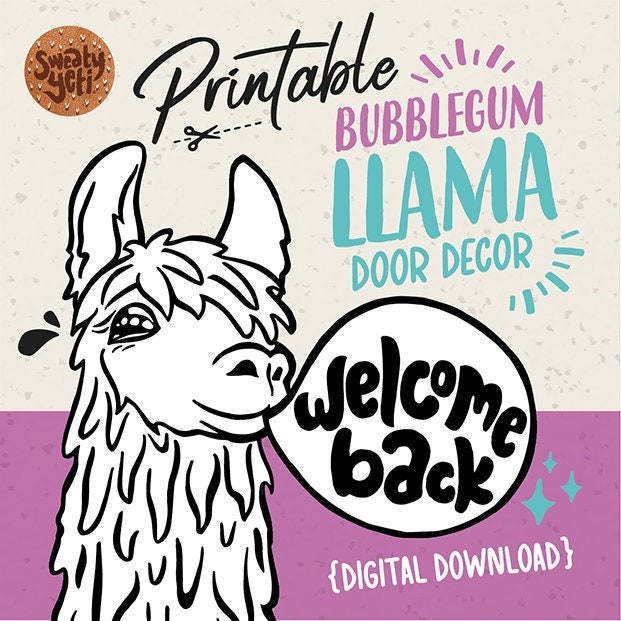 Llama Print Classroom Decor - Bubblegum Llama Theme Welcome Door Sign ...
