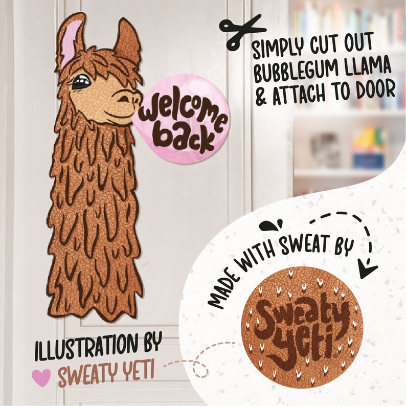 Llama Print Classroom Decor Llama Theme Welcome Door Sign Poster ...