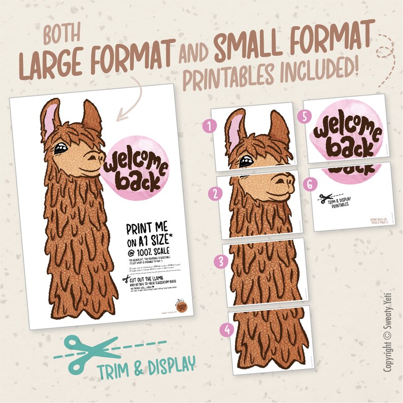 Llama Print Classroom Decor Llama Theme Welcome Door Sign Poster ...