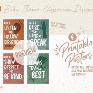 Boho Classroom Rules Posters - Modern Boho Theme Classroom Decor ...