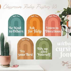 Boho Rainbow Classroom Rules Posters - Modern Boho Rainbow Theme ...