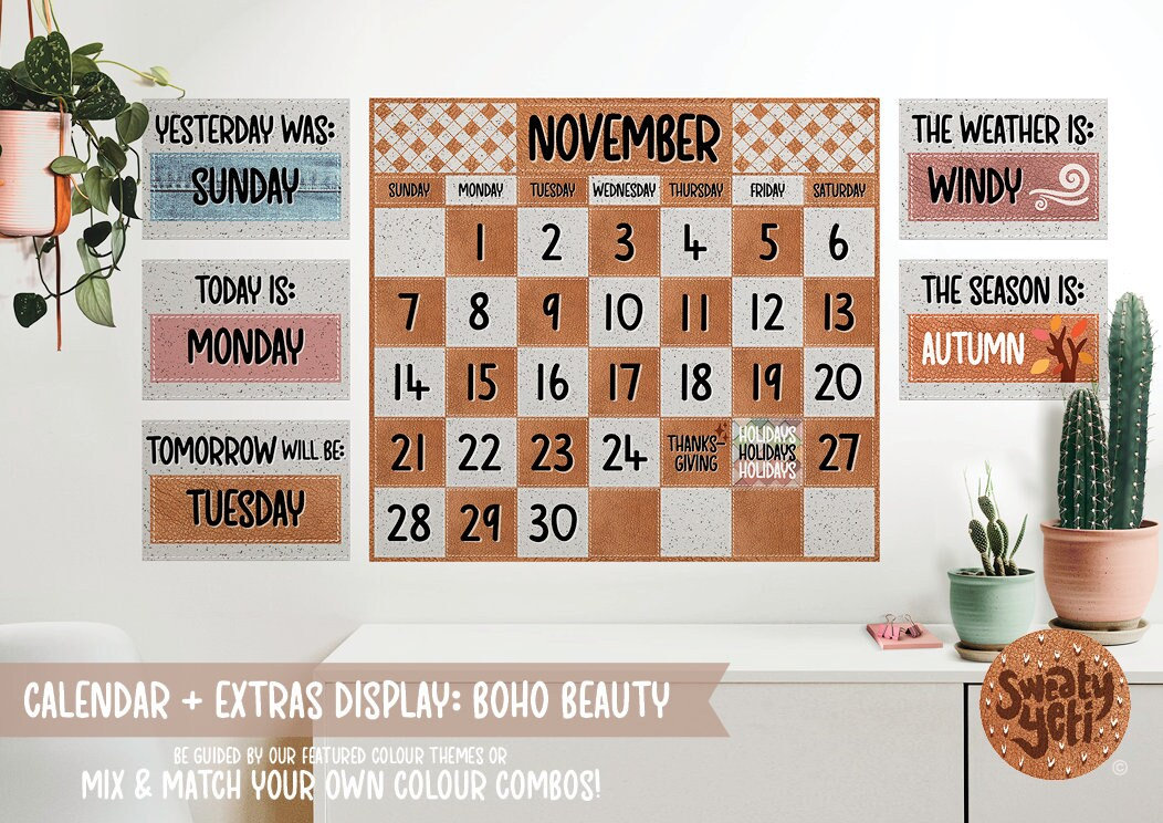 Calendar Printable 2022 Boho Calendar Digital Download Classroom ...