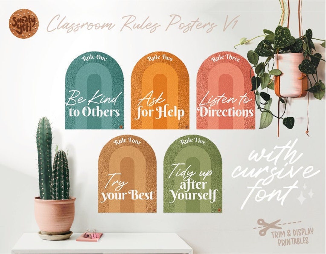 Boho Rainbow Classroom Rules Posters - Modern Boho Rainbow Theme ...