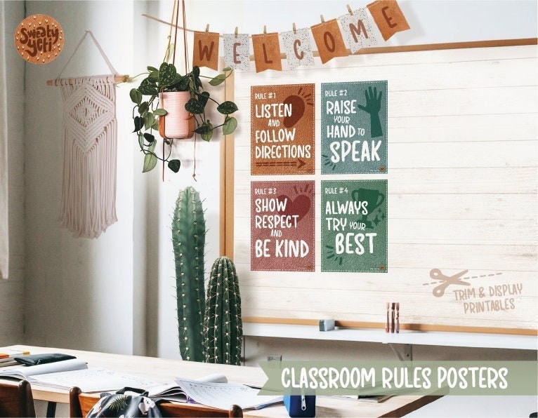 Boho Classroom Rules Posters - Modern Boho Theme Classroom Decor ...