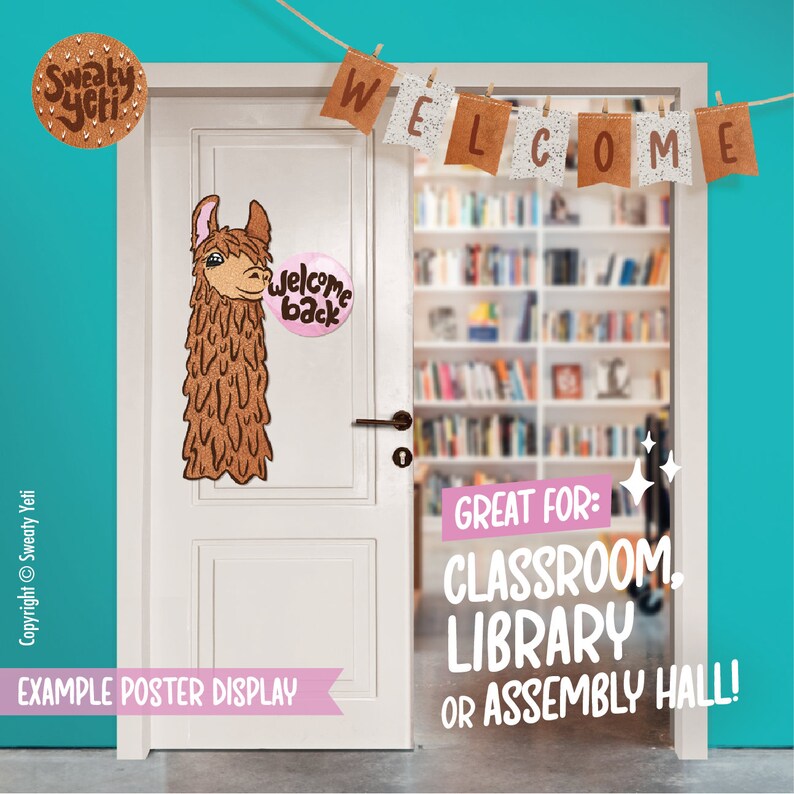 Llama Print Classroom Decor Llama Theme Welcome Door Sign Poster ...