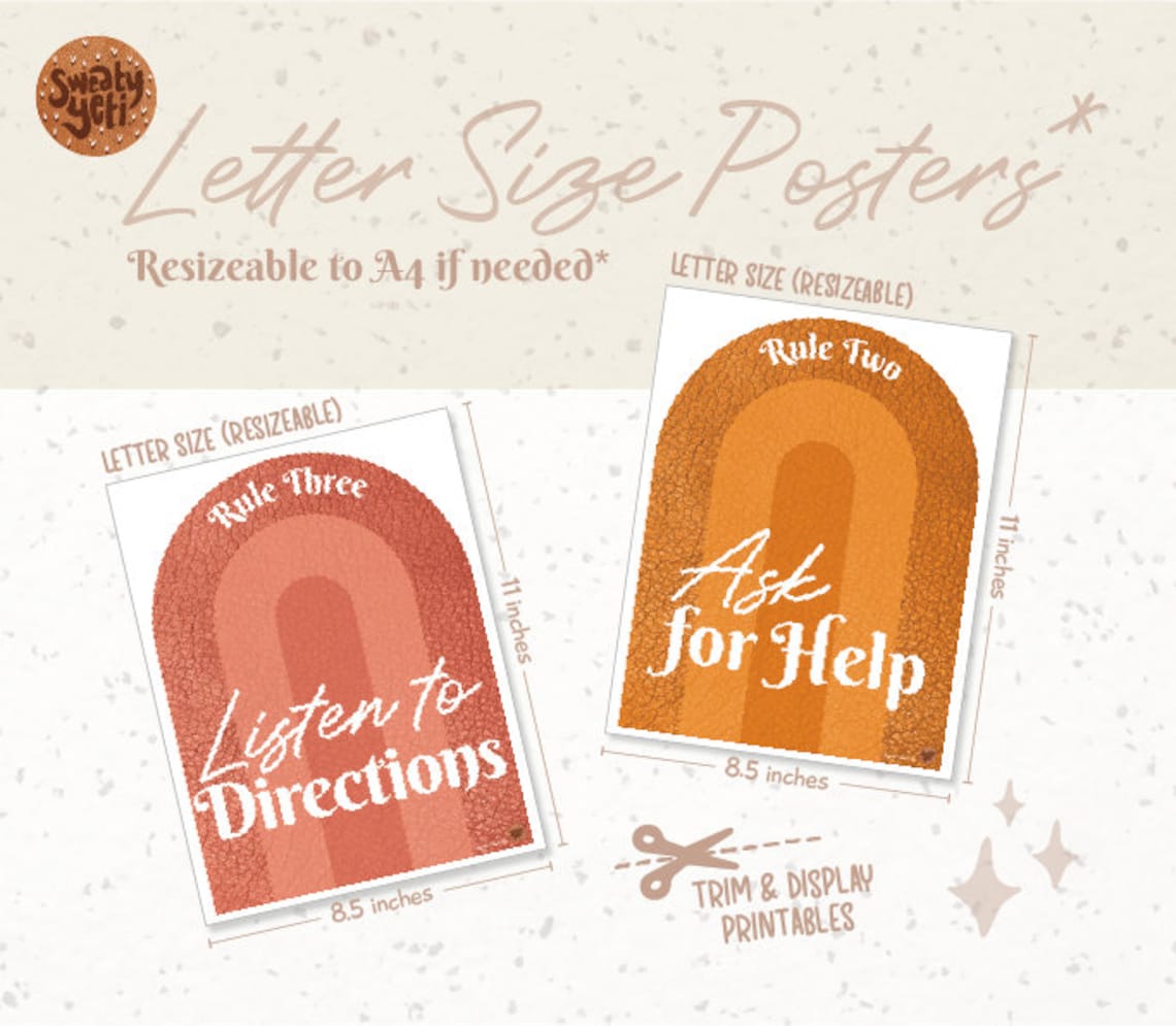 Boho Rainbow Classroom Rules Posters Modern Boho Rainbow Theme ...