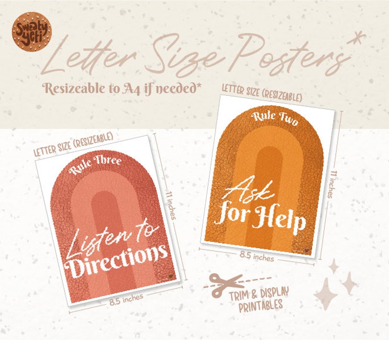 Boho Rainbow Classroom Rules Posters - Modern Boho Rainbow Theme ...