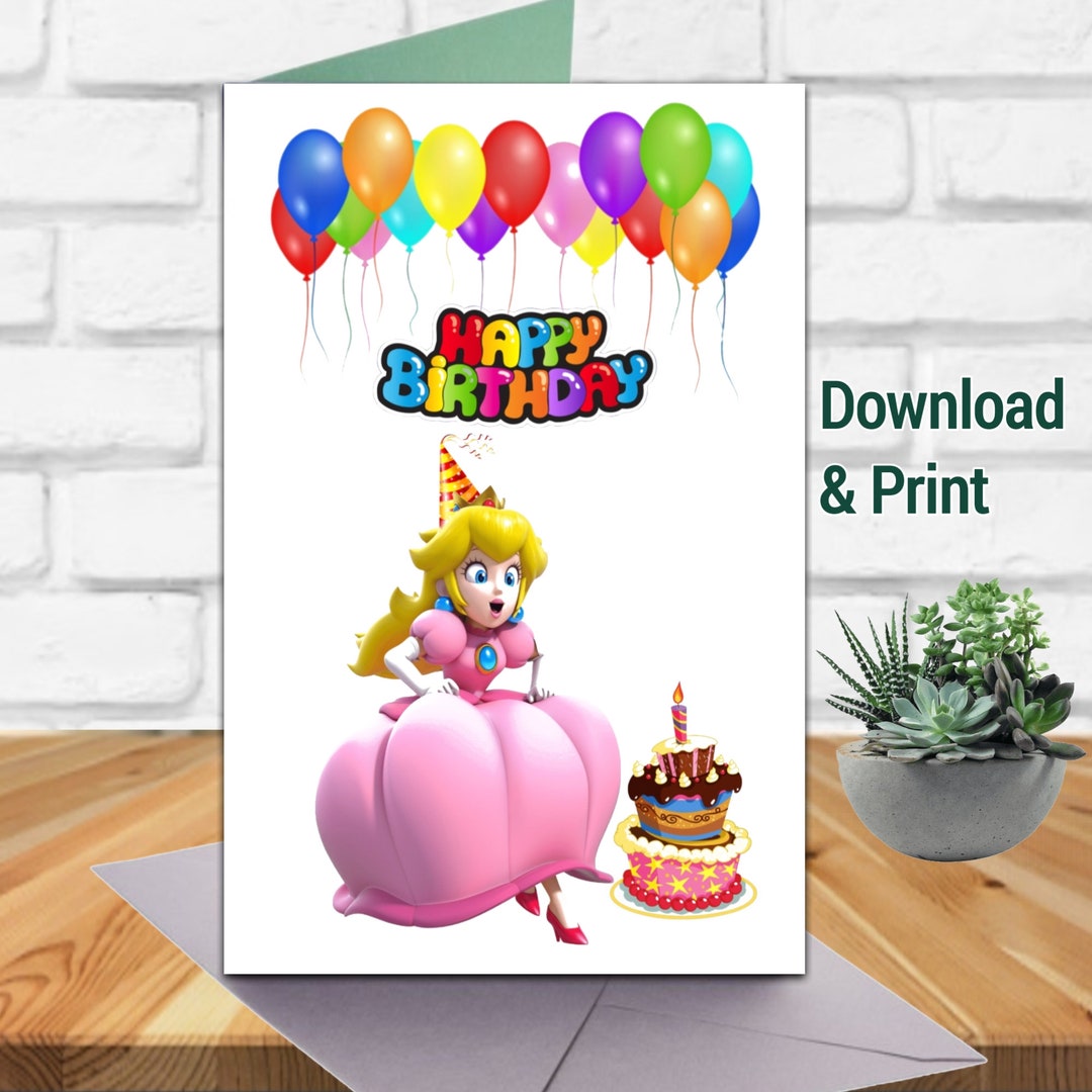 Princess Peach Birthday Card Greeting Card Download Print - Etsy