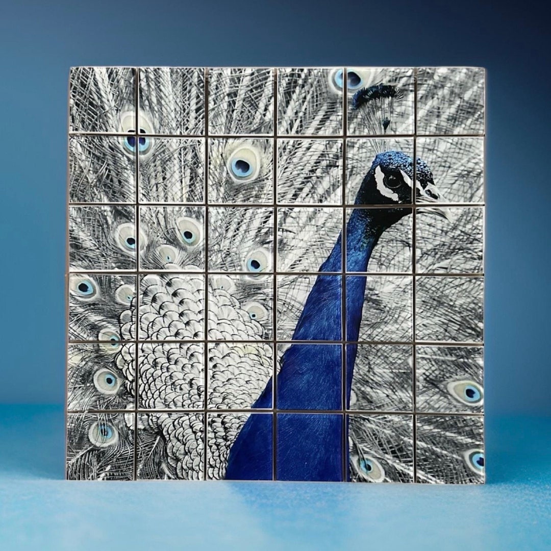 Peacock Cermic Wall Art 3D • 24”x 24” Made With 4” Tiles • Mosaic Wall ...
