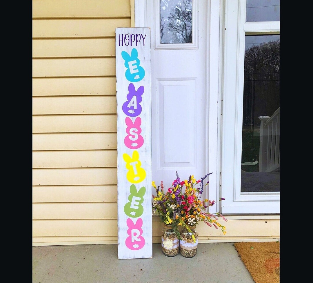 Handmade Easter Bunny Porch Sign, Rustic Farmhouse Decor (4ft) - Etsy