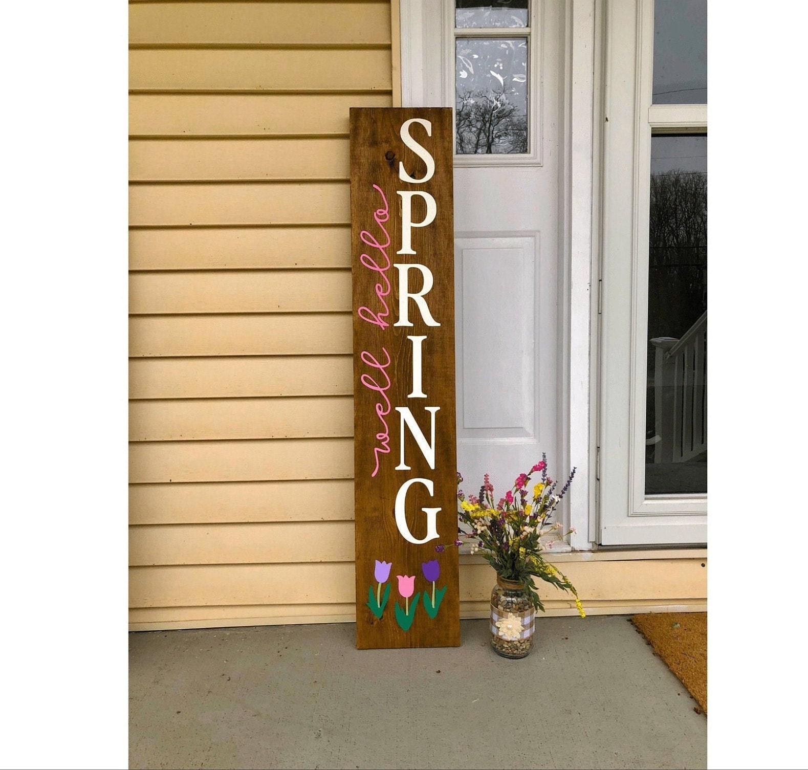 Spring Porch Sign, Welcome Sign, Tulip Decor, Seasonal, Farmhouse ...