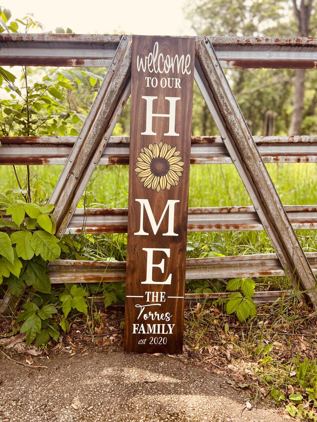 Personalized Sunflower Welcome Sign, Handmade Rustic Wood Porch Decor ...
