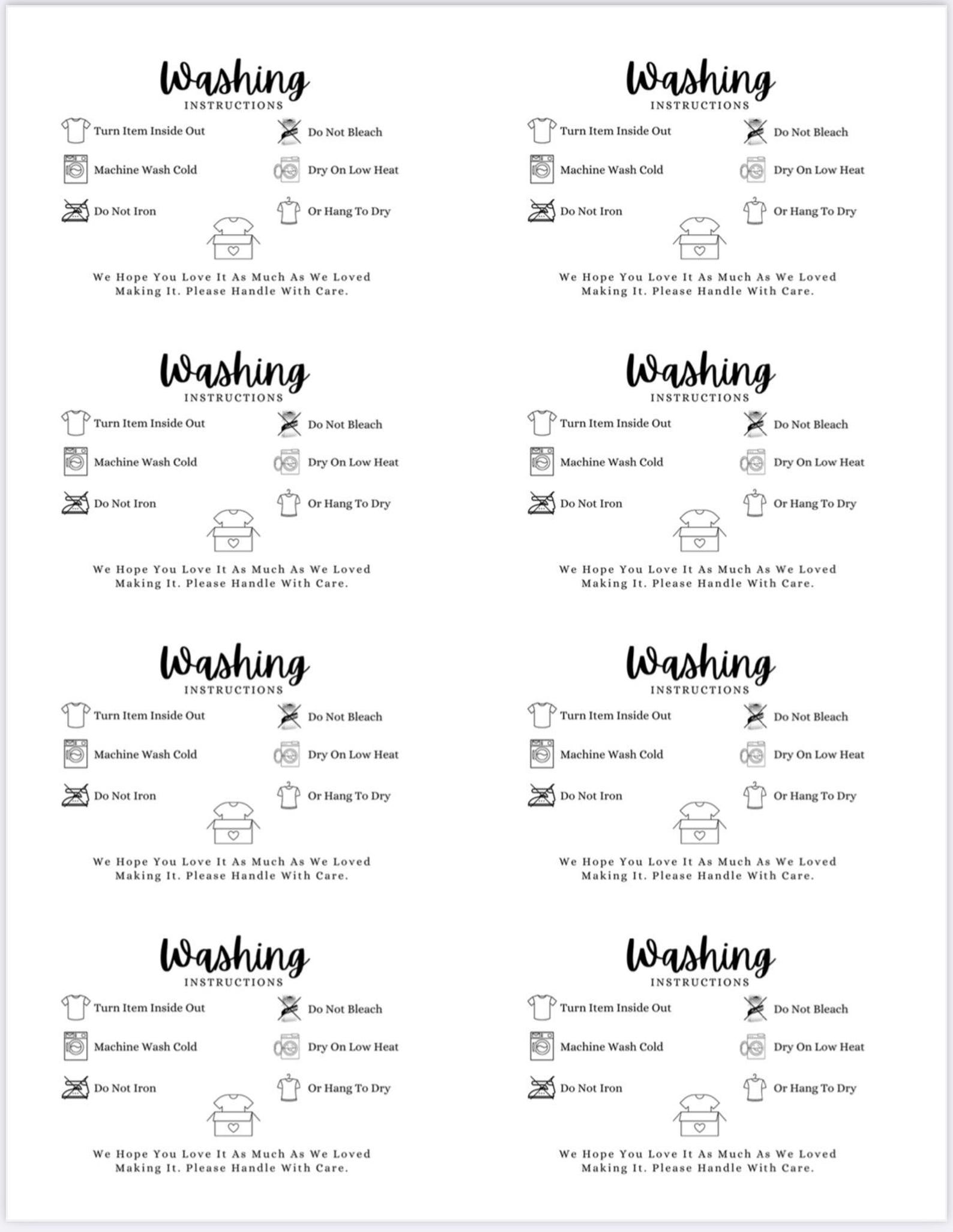 Shirt Washing Card/ Instruction Care Card, for Sublimation Htv Print ...