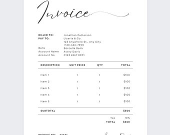 Simple and Easy Invoice Template - Etsy