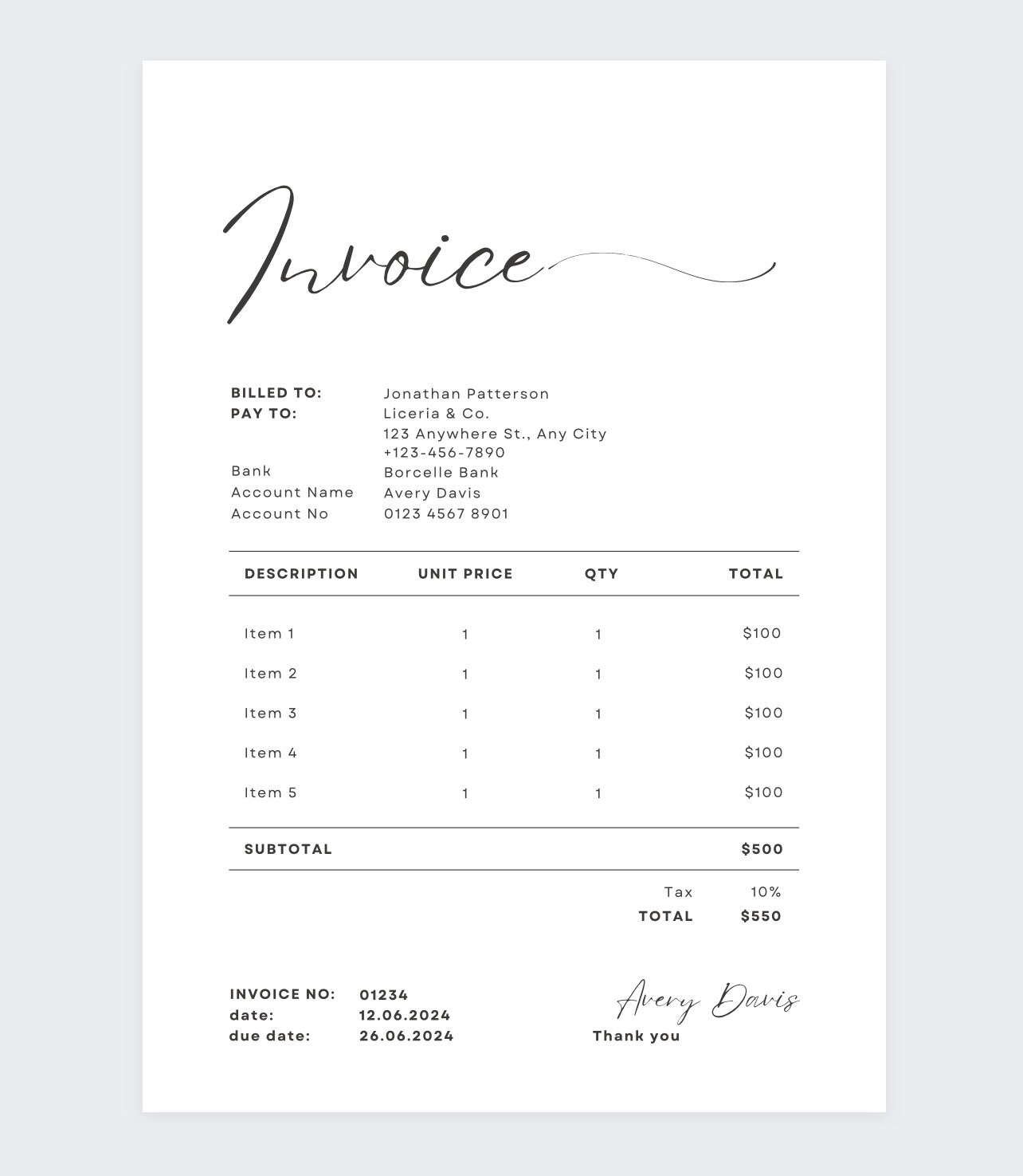 Simple Invoice Template - Etsy