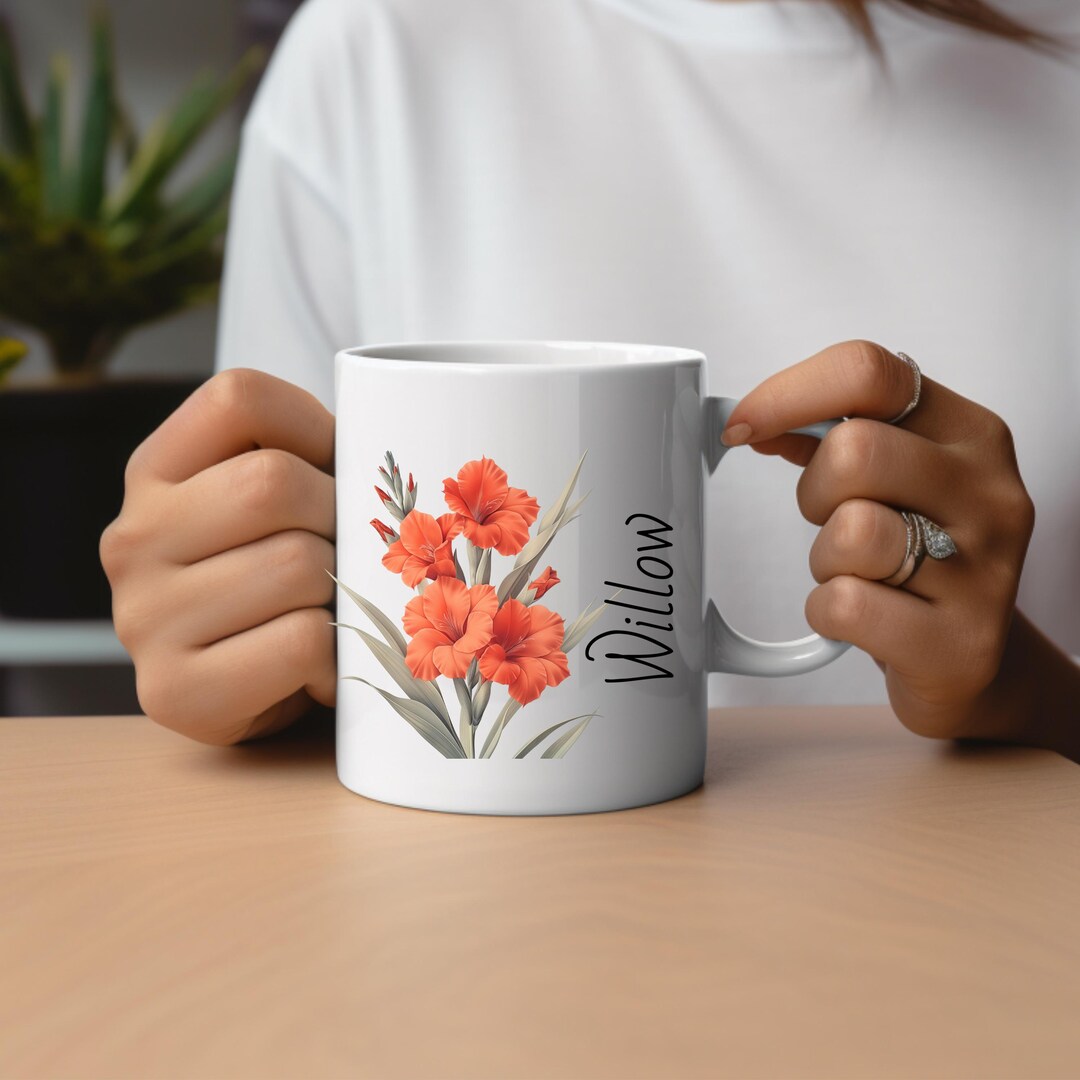 Personalized August Birth Flower Mug: Custom Name Coffee Cup - Etsy