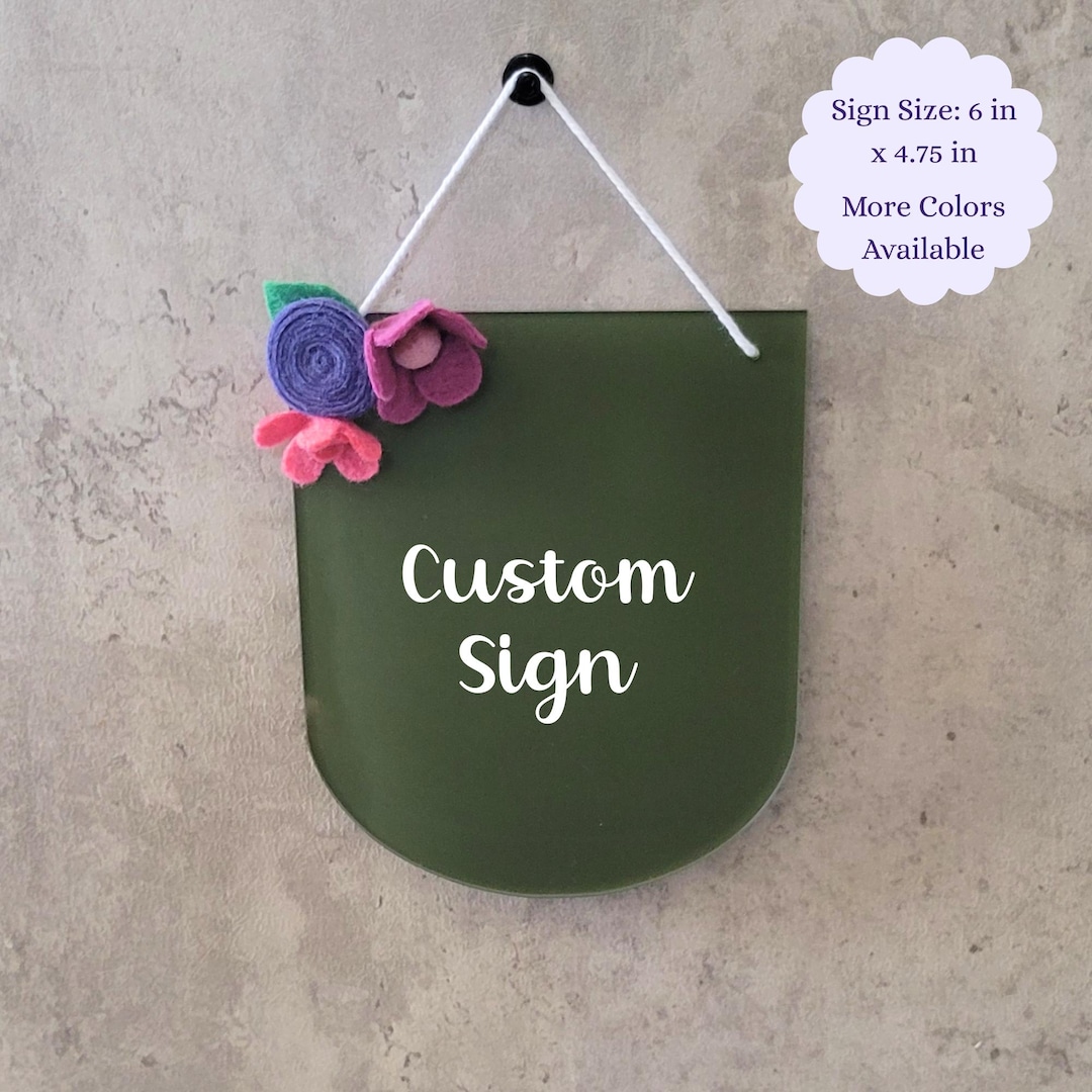 Personalized Small Hanging Acrylic Sign With Handmade Felt Flowers ...