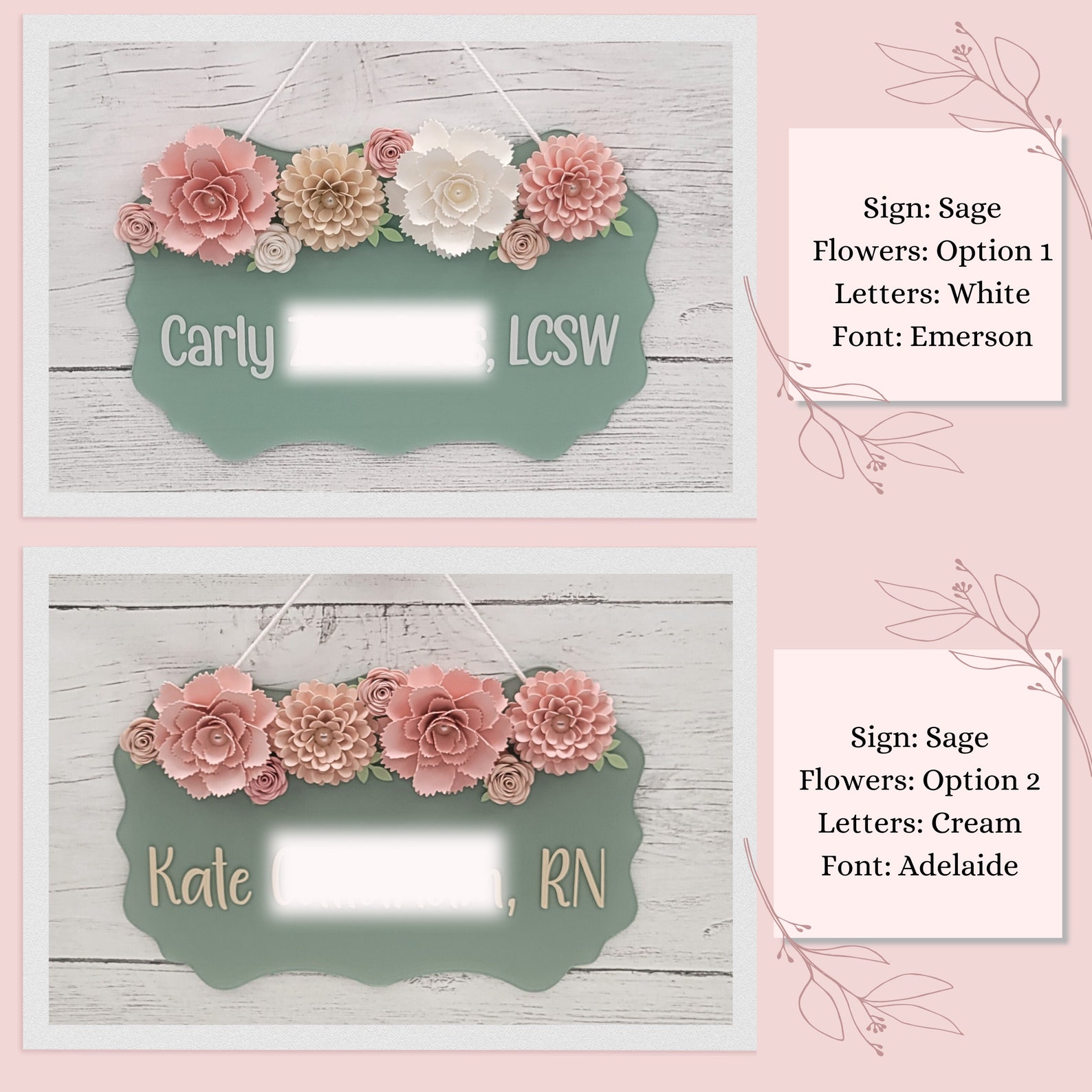Custom Nurse Name Acrylic Hanging Sign With Paper Flowers, Nurse ...