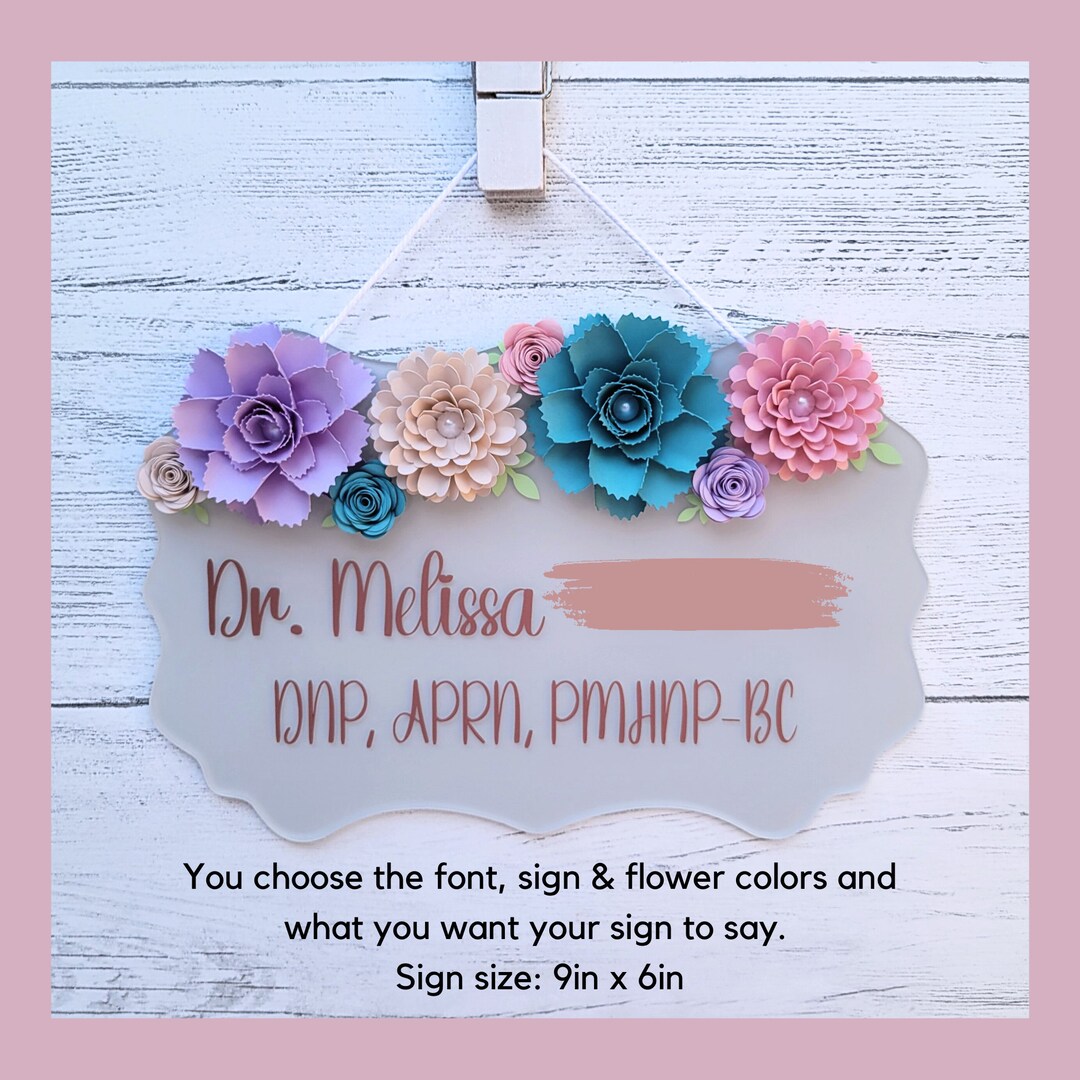 Custom Nurse Name Acrylic Hanging Sign With Paper Flowers - Etsy