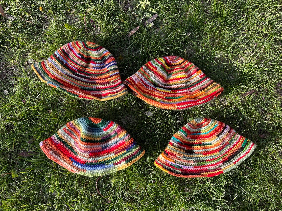 Groovy Crochet Scrap Yarn Bucket Hat - Etsy