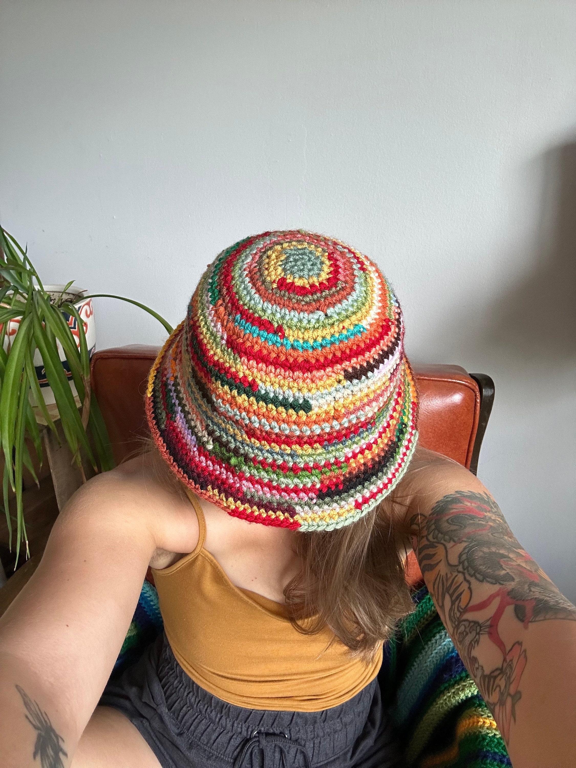 Groovy Crochet Scrap Yarn Bucket Hat - Etsy