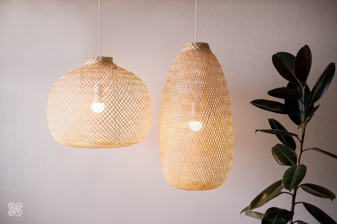 Bamboo Pendant Light, Fish Trap Lamp, Flexible Bamboo Lamp Shade, Yoga ...