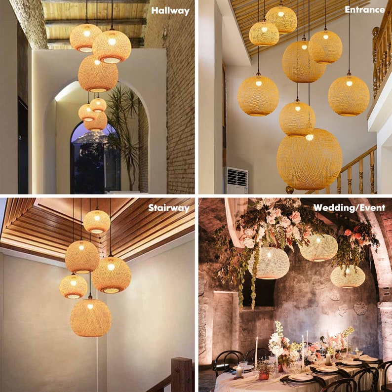 Bamboo Pendant Light, Round Bamboo Lampshade, Wooden Spherical Lamp ...