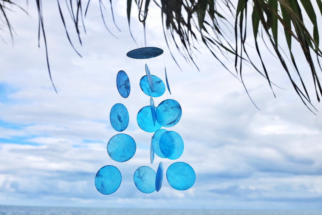 Ocean Blue Capiz Shell Wind Chime | Coastal Garden Decor - Etsy