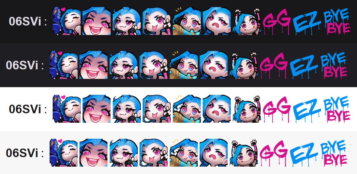 Jinx Emotes League of Legends Arcane Chibi Cute Discord Twitch Youtube ...